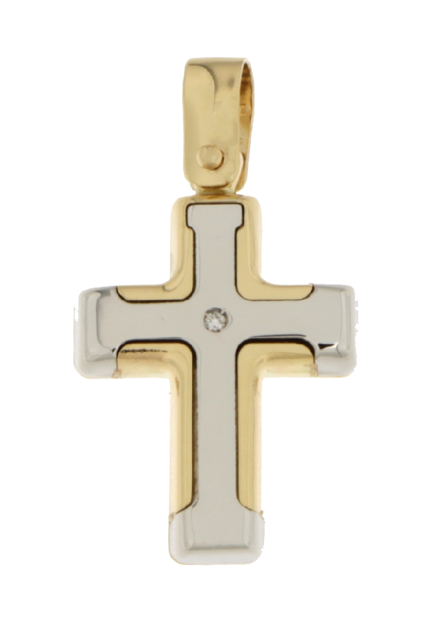 Croce Uomo Oro Giallo Bianco con Diamante GL100595 - GioielleriaLucchese.it