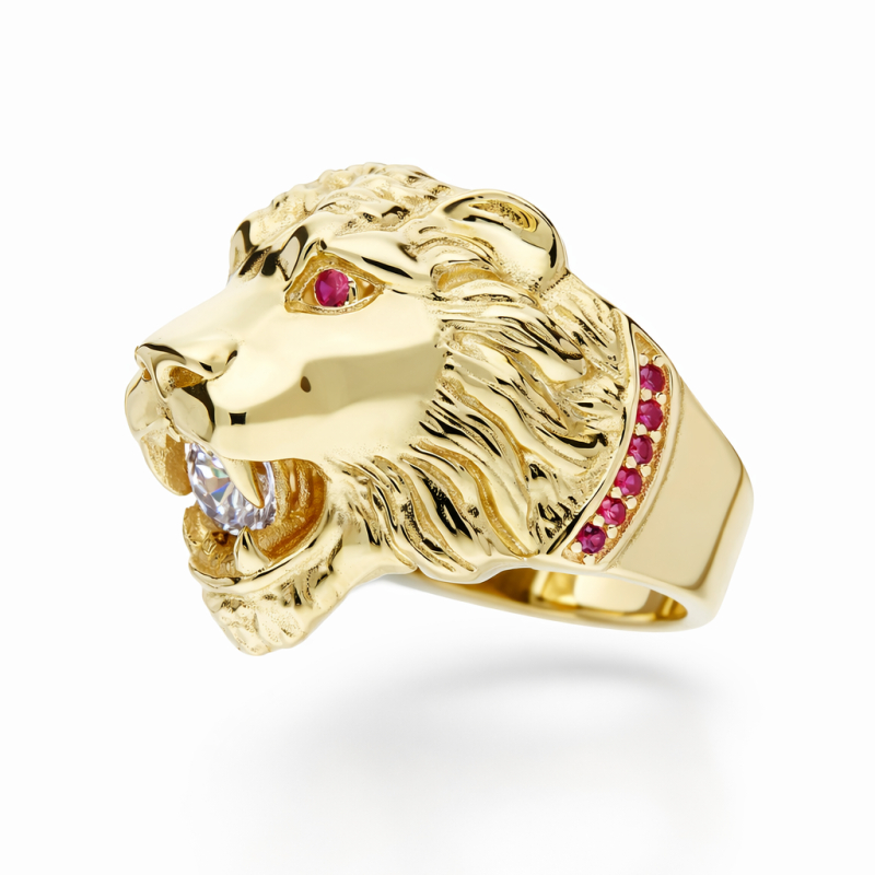 Men's Yellow Gold Lion Head Ring GL102356 - GioielleriaLucchese.it